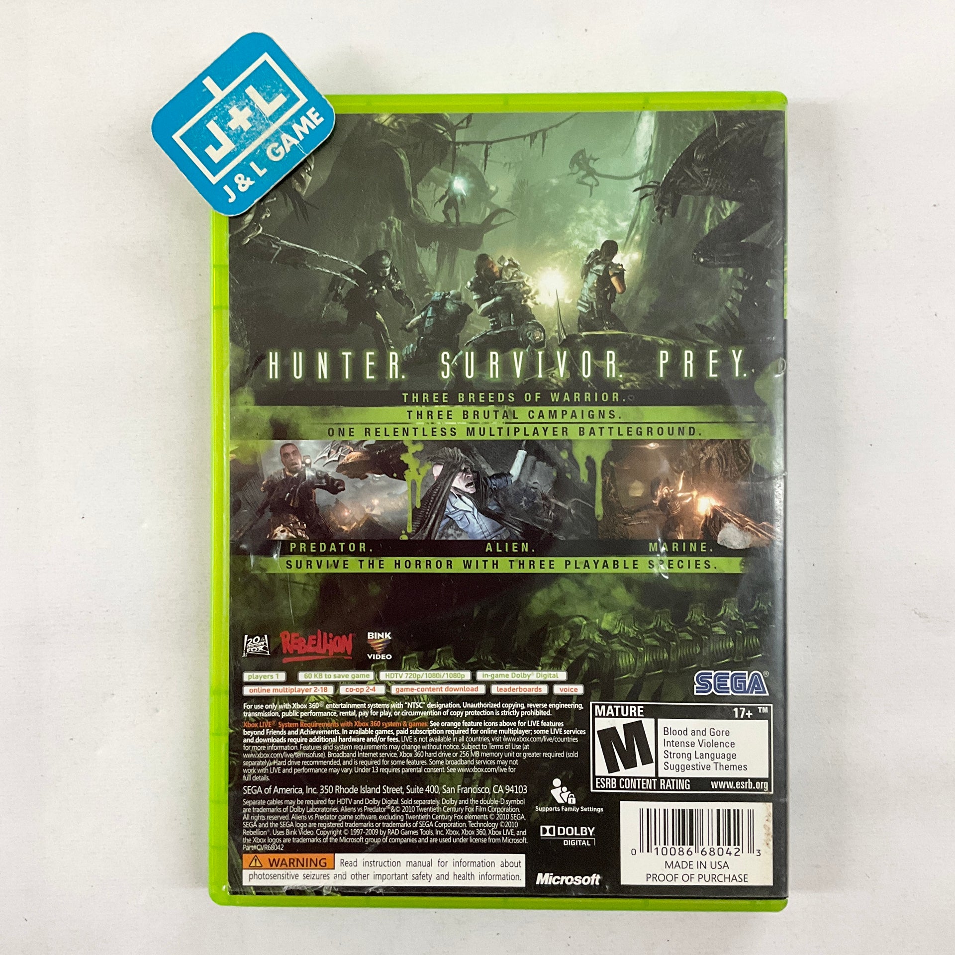 Aliens vs. Predator - Xbox 360 [Pre-Owned] | J&L Game
