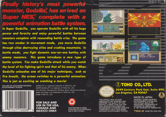 Super Godzilla - (SNES) Super Nintendo [Pre-Owned] | J&L Game