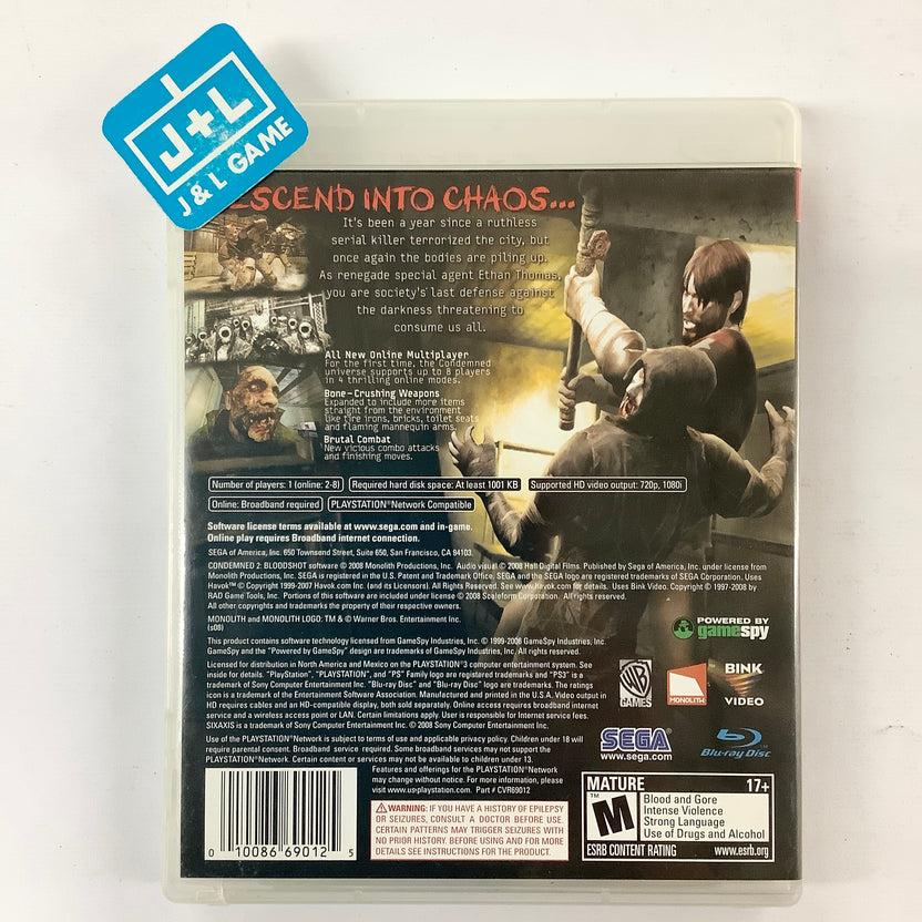Condemned 2: Bloodshot - (PS3) PlayStation 3 [Pre-Owned] | J&L Game