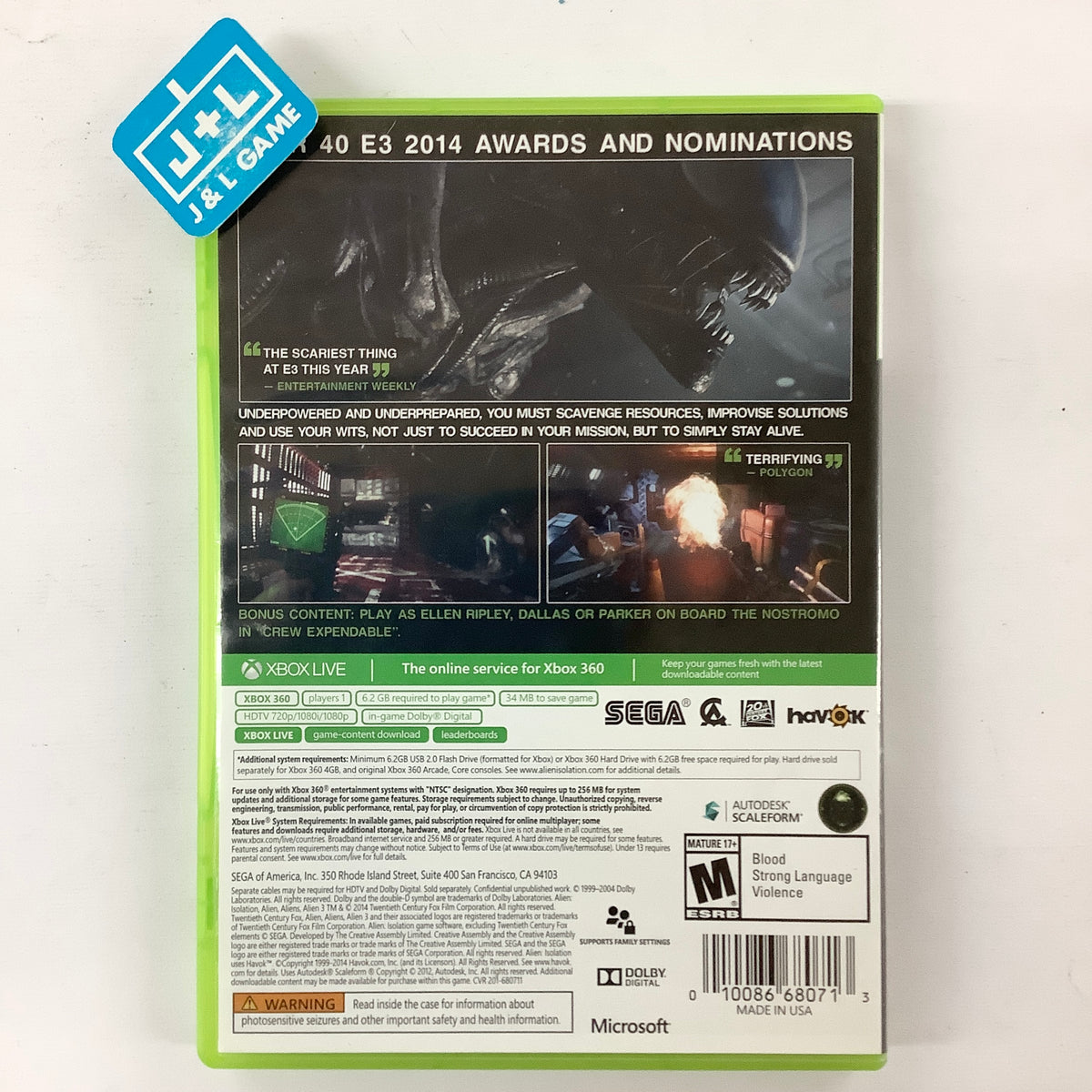 Alien: Isolation - Xbox 360 [Pre-Owned] | J&L Game