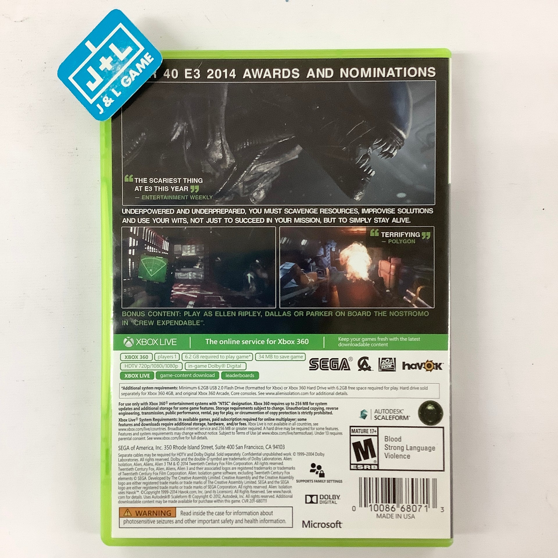 Alien: Isolation - Xbox 360 [Pre-Owned] | J&L Game