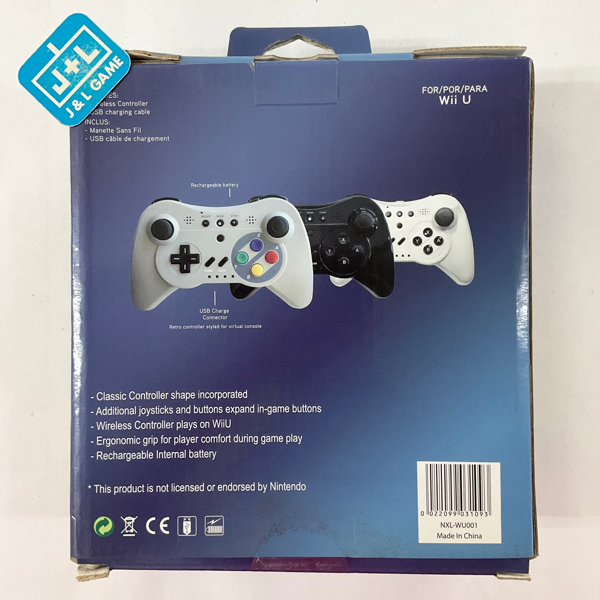 NEXiLUX Wii U Wireless 3-in-1 Classic Pro Controller Gamepad (White ...