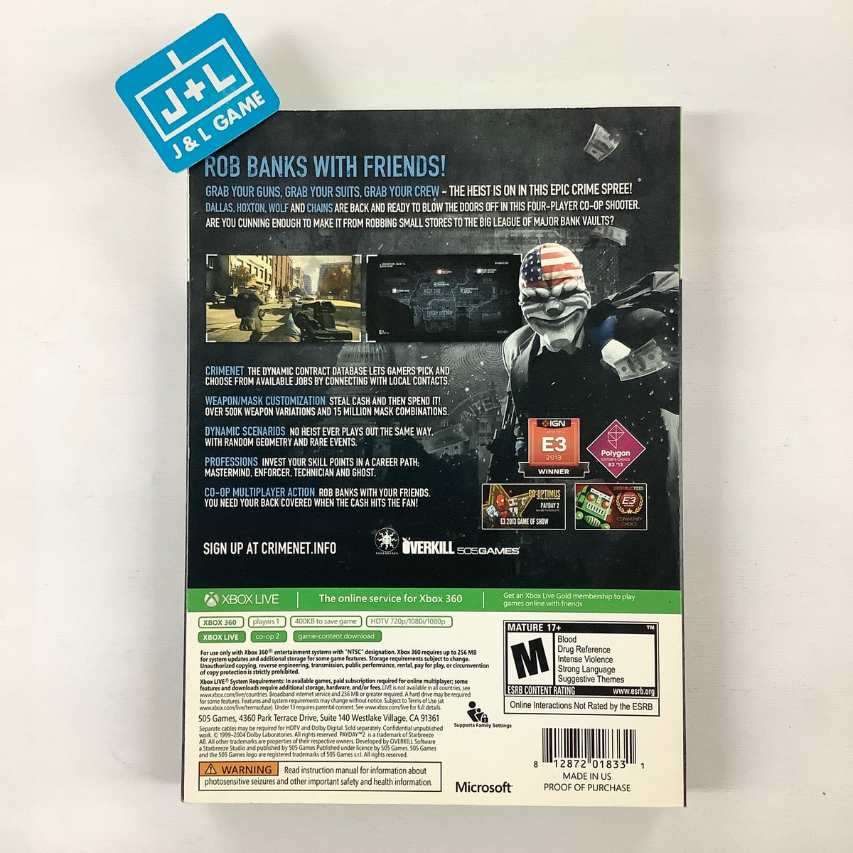 Payday 2: Safecracker Edition - Xbox 360 | J&L Game
