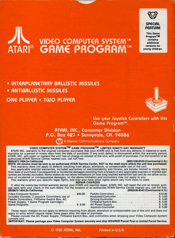 Missile Command - Atari 2600 [Pre-Owned] | J&L Game