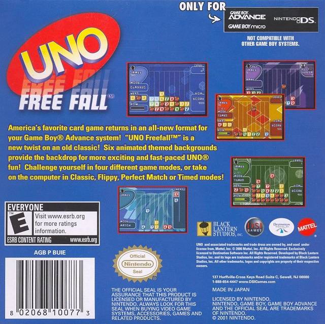 Uno Free Fall - (GBA) Game Boy Advance | J&L Game