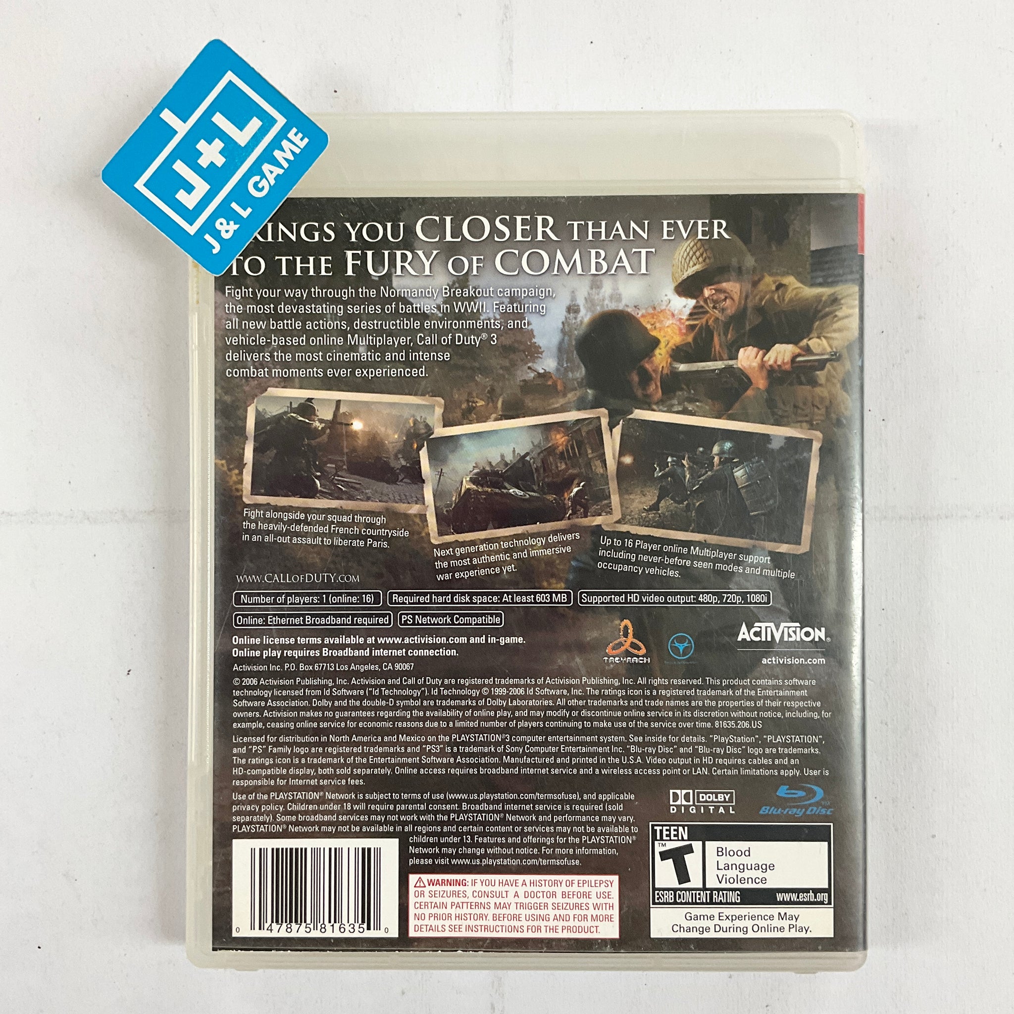 Call of Duty 3 - (PS3) PlayStation 3 [Pre-Owned] – J&L Video Games New ...