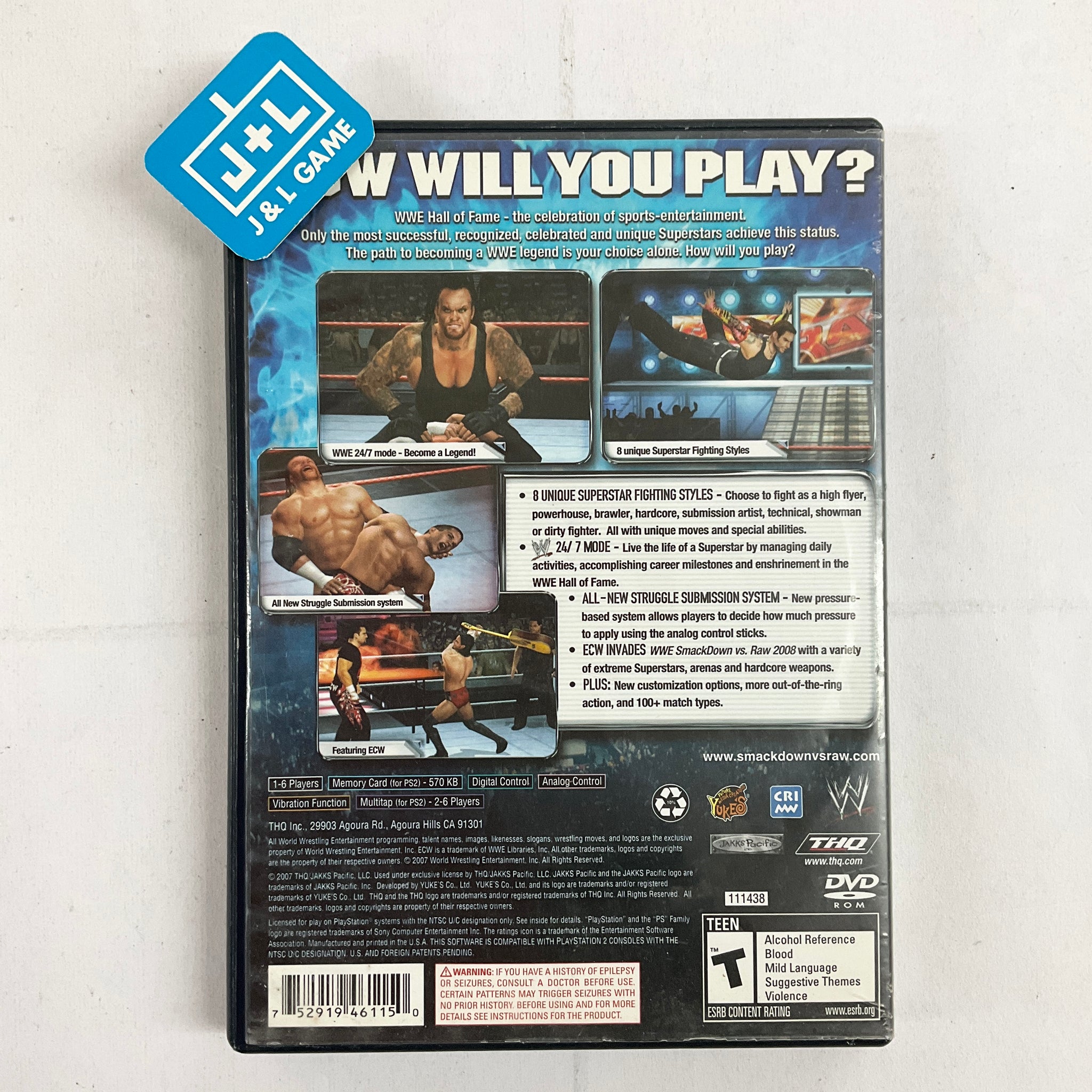 WWE SmackDown vs. Raw 2008 - (PS2) PlayStation 2 [Pre-Owned] – J&L ...