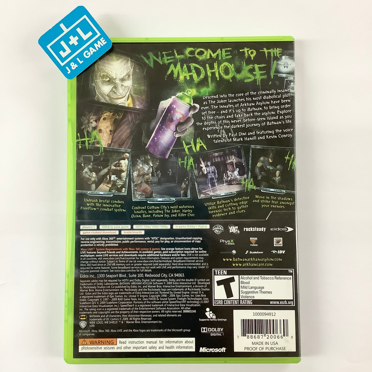 Batman: Arkham Asylum - Xbox 360 [Pre-Owned] | J&L Game