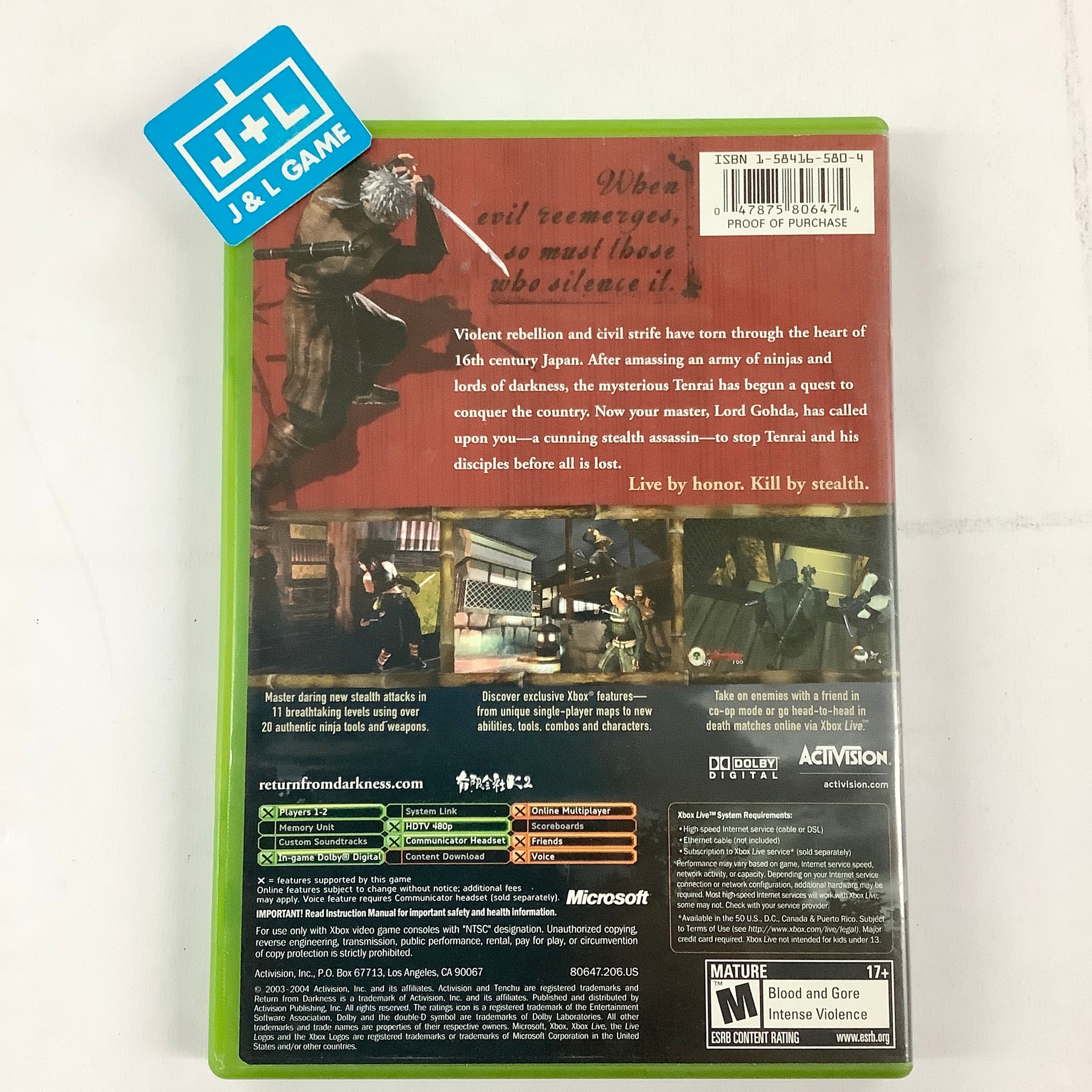 Tenchu: Return From Darkness - (XB) Xbox [Pre-Owned] | J&L Game